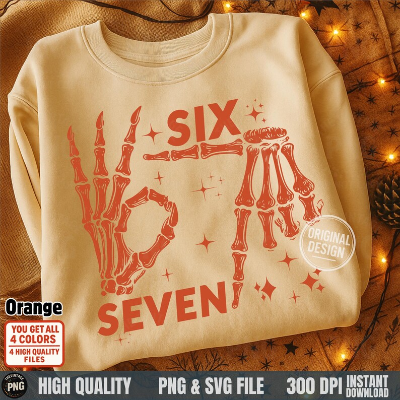 Skeleton Hands Six Seven PNG, Modern Vintage Halloween Design, Fall ...