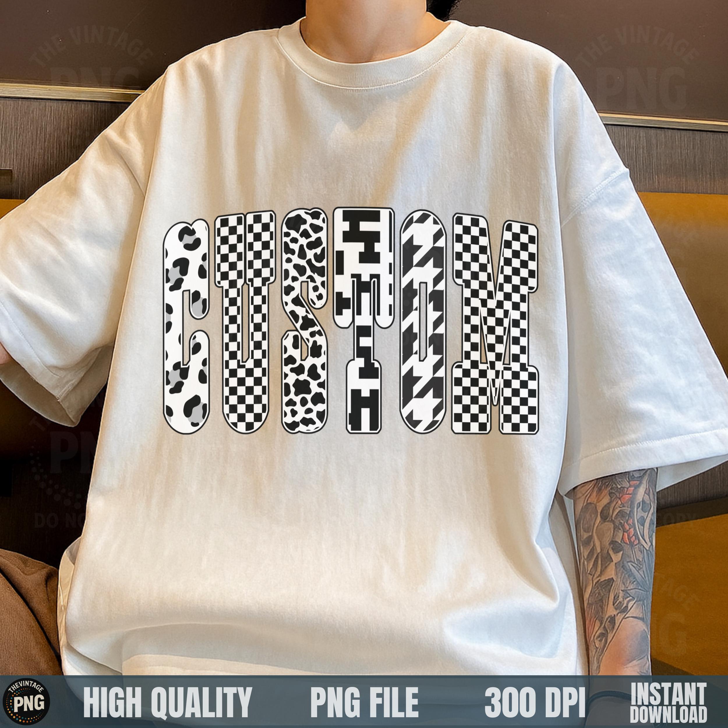 Custom Varsity Letter PNG: Black & White Checkered Leopard Font ...