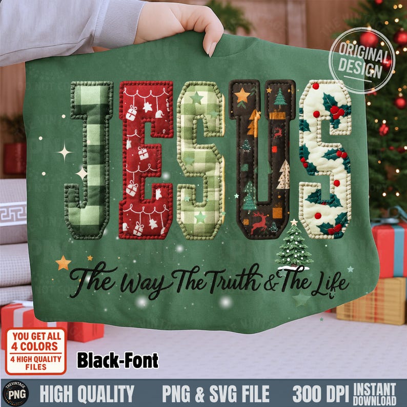 Jesus Christmas Patchwork PNG, Christian Shirt Design (digital File) - Etsy