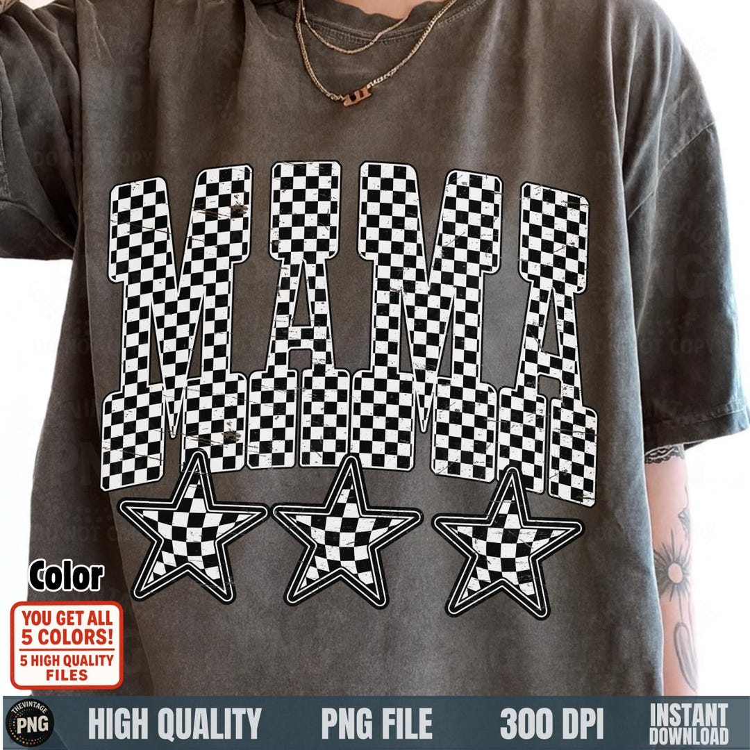 Retro Mama PNG: Checkered Varsity Star Design (digital Download - Etsy