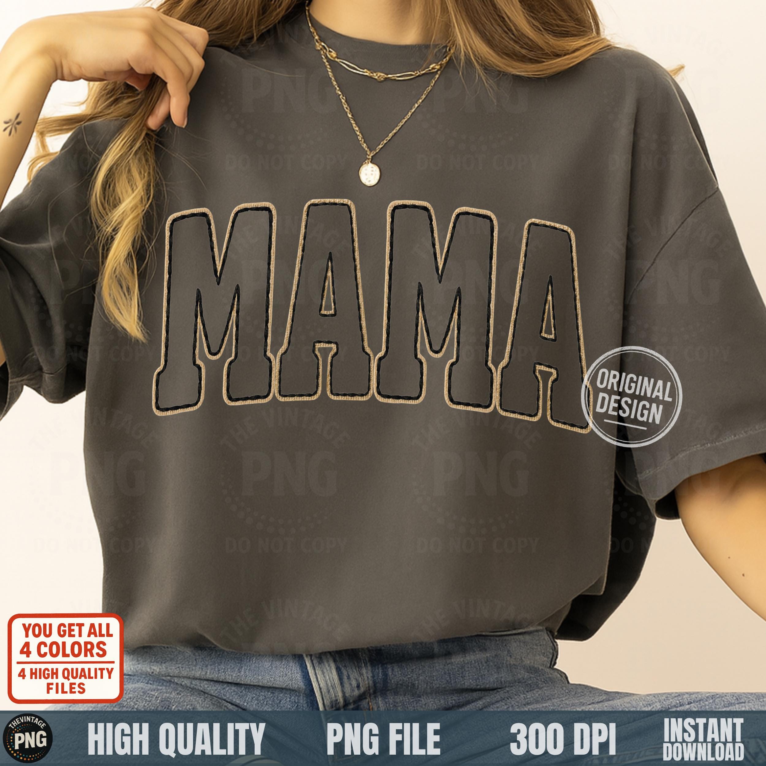 Mama Mimi Nana Gigi PNG Bundle: Retro Patchwork Embroidery Letters ...