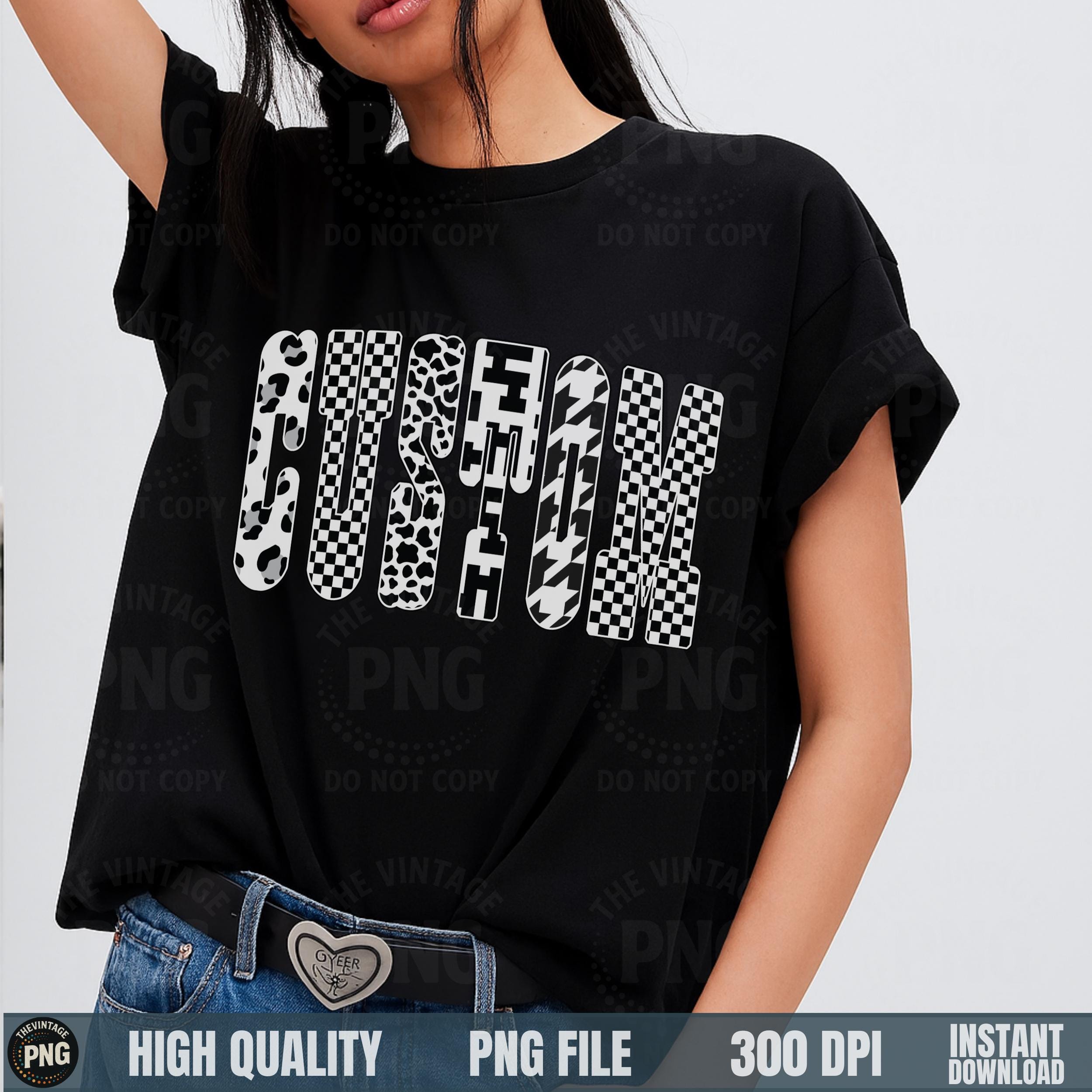 Custom Varsity Letter PNG: Black & White Checkered Leopard Font ...