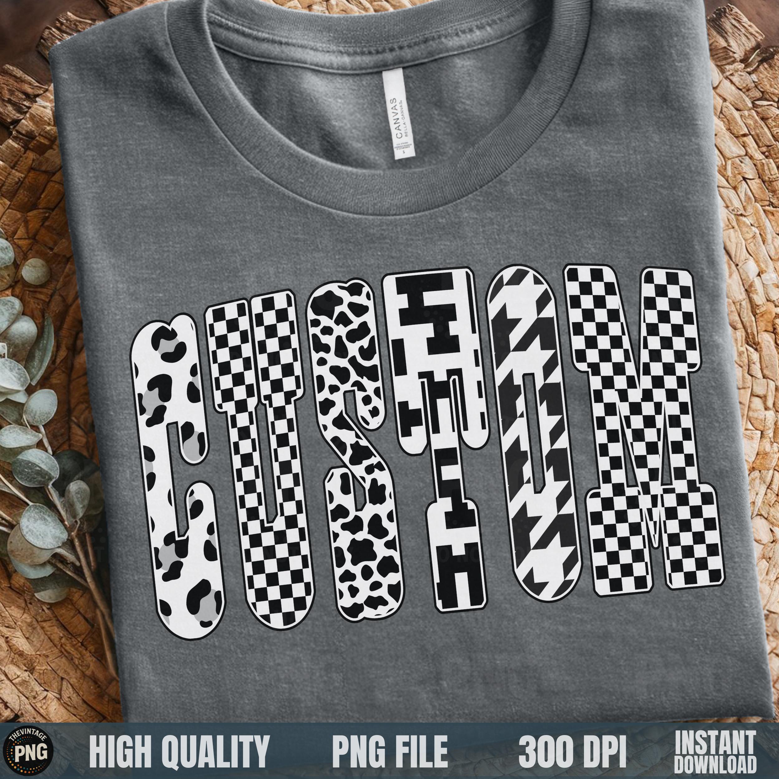 Custom Varsity Letter PNG: Black & White Checkered Leopard Font ...