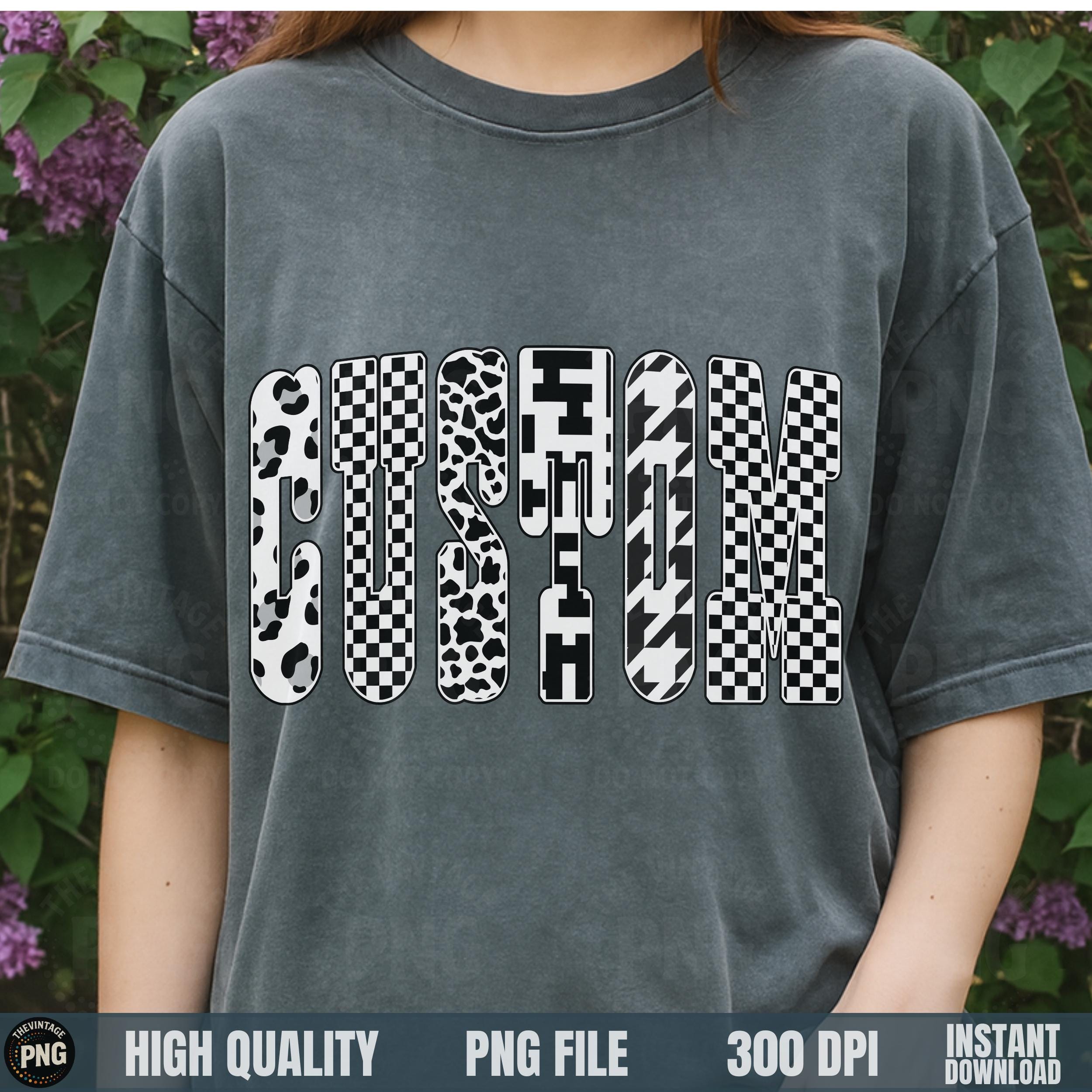 Custom Varsity Letter PNG: Black & White Checkered Leopard Font ...