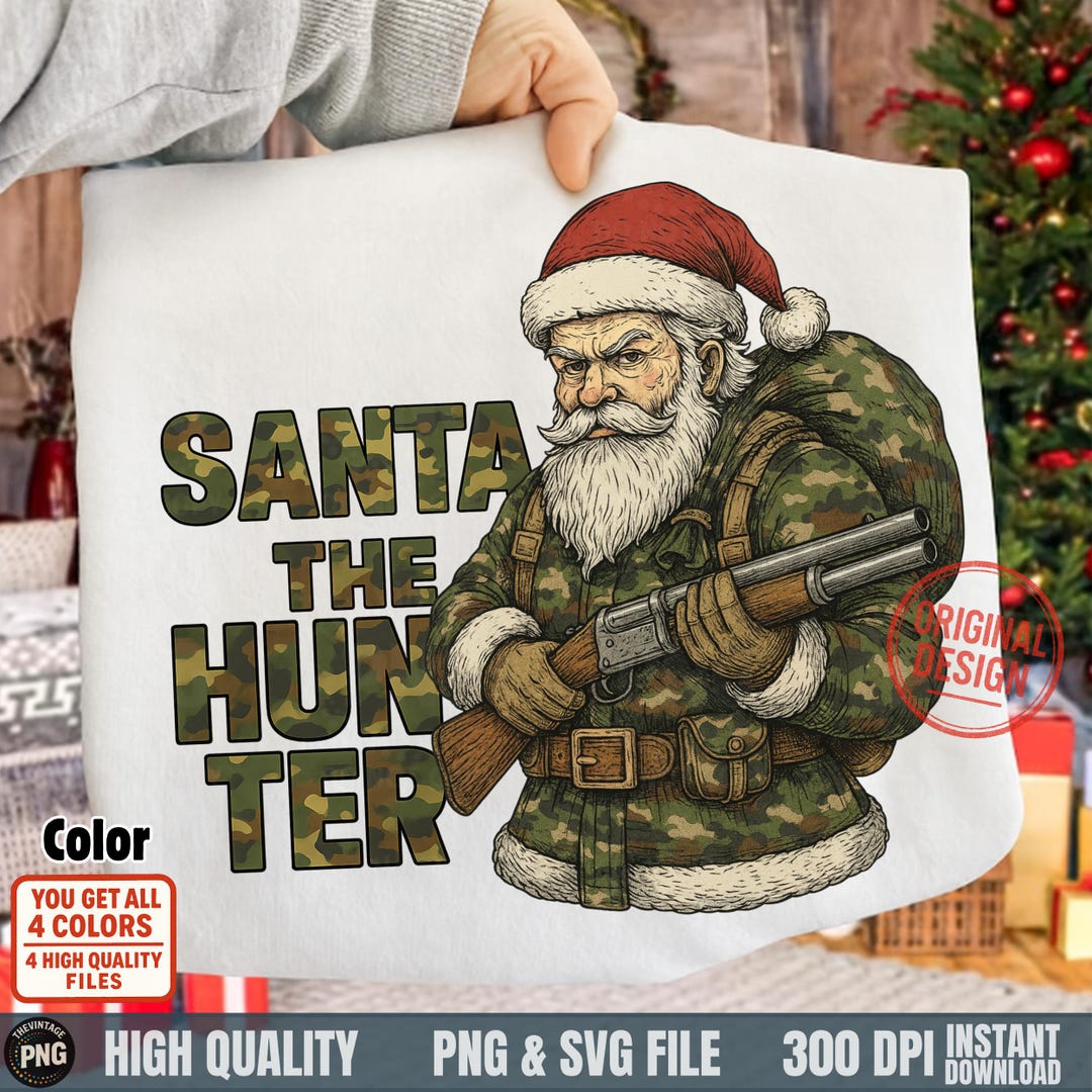 Vintage Camo Santa PNG: Retro Hunting Christmas Design (digital ...