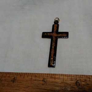 Vintage Enamel Over Copper Cross Pendant Black and Gold 1 - Etsy