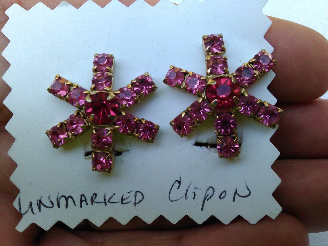 Vintage Pink Rhinestone Star Shaped Earrings Clip on Style - Etsy