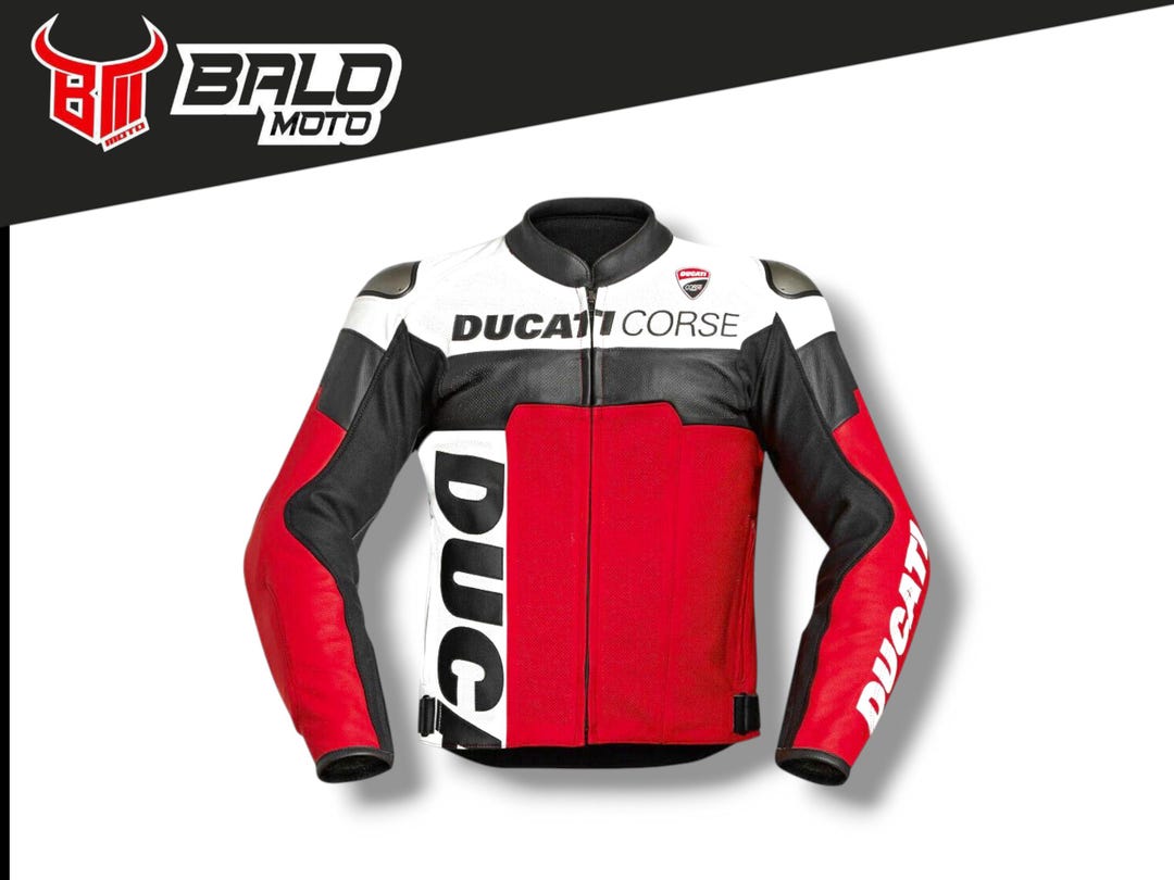 Ducati Corse C5 White and Red Men Motorbike Racing Leather Jacket All ...