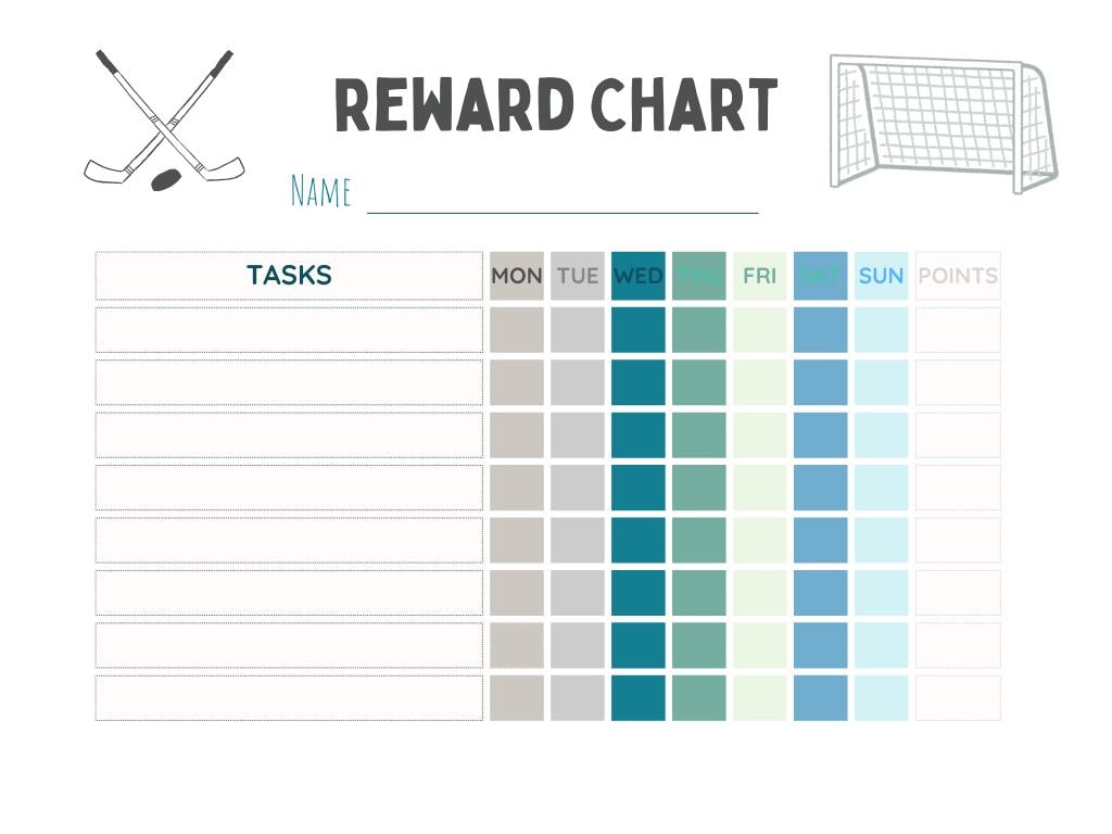 Printable Hockey Reward Chart: Use for Chores, Potty Training, Behavior ...