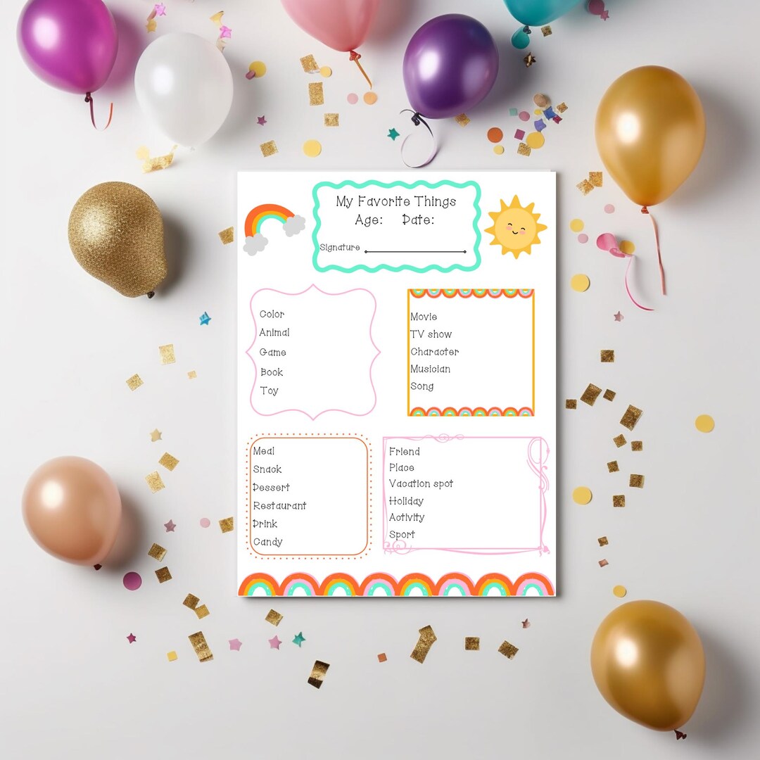Printable Template: Child's Favorite Things, Annual Child Interview ...