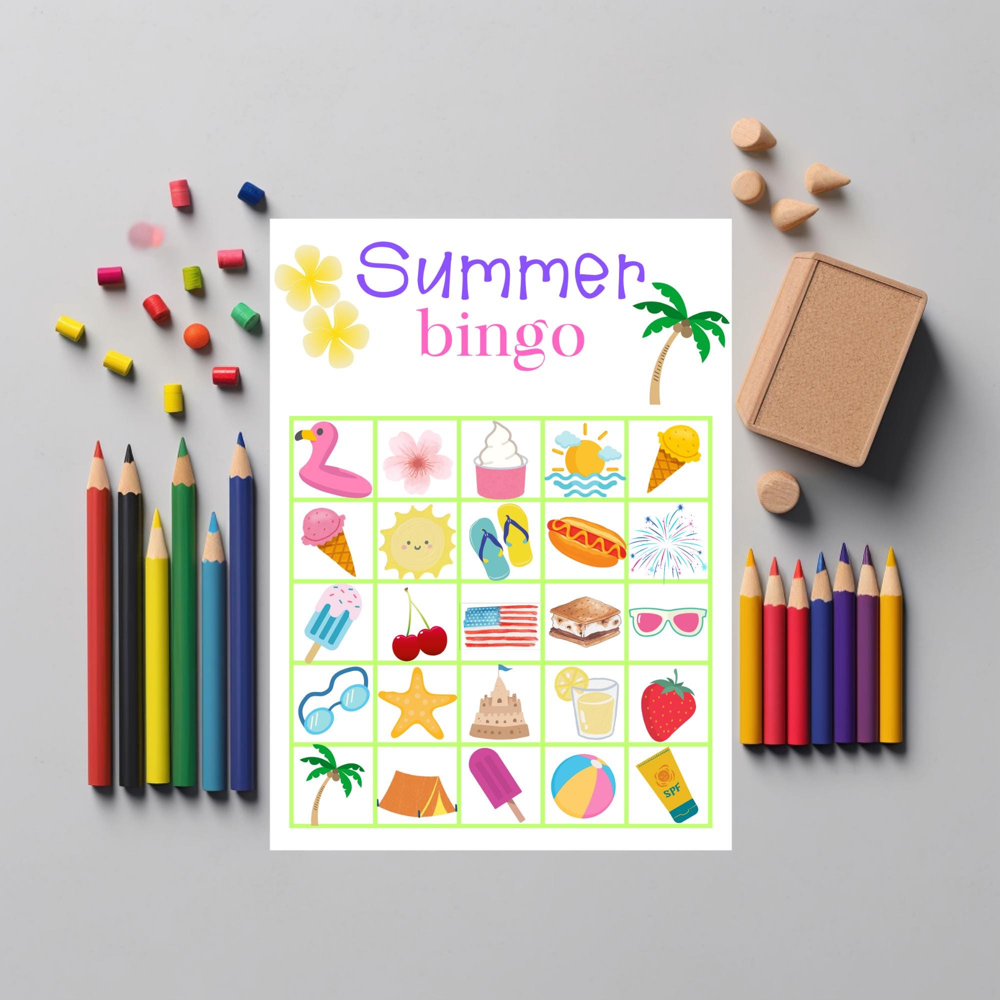 Summer Bingo, Kid's Bingo, Summer Party Game, Printable Summer Activity ...