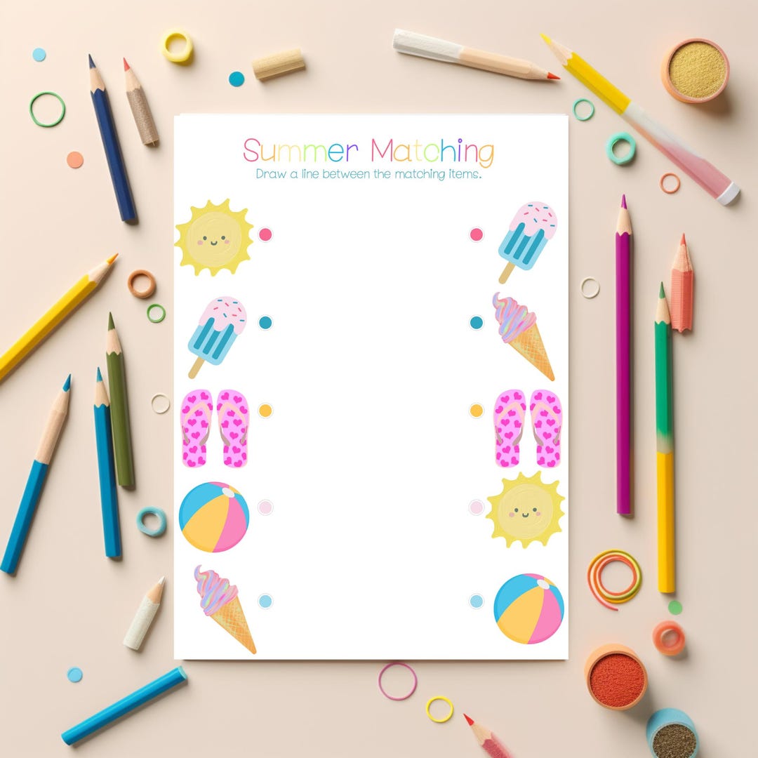 Summer Picture Matching Game: Preschool Printable Activity (digital ...