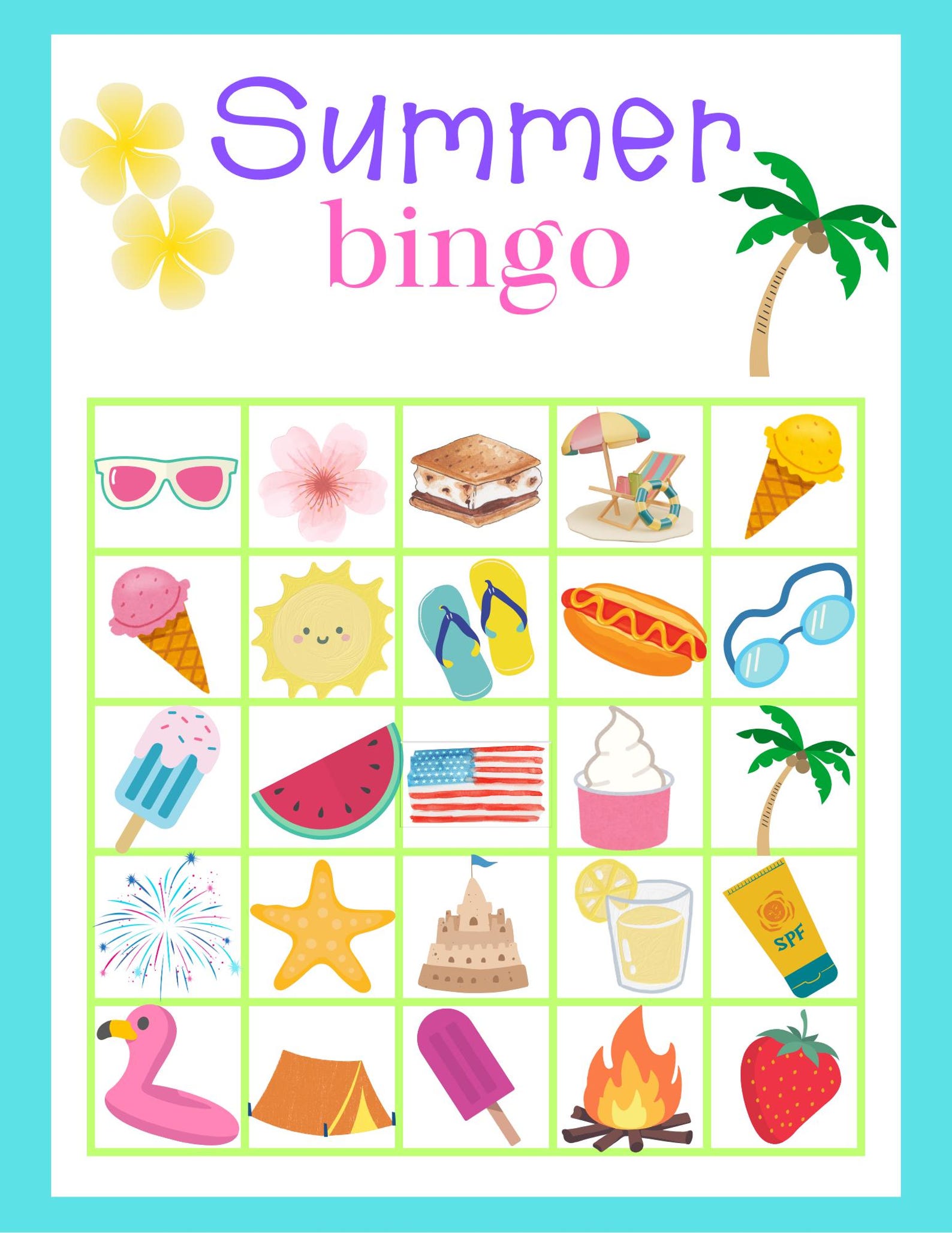 Summer Bingo, Kid's Bingo, Summer Party Game, Printable Summer Activity for Kids - Etsy