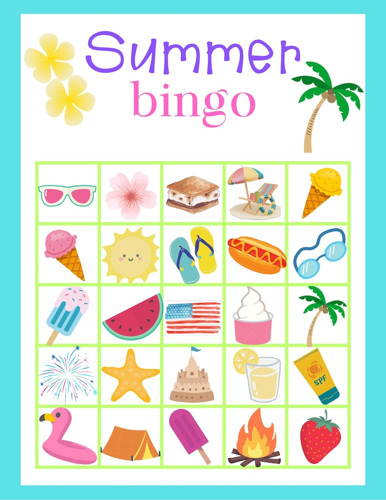 Summer Bingo, Kid's Bingo, Summer Party Game, Printable Summer Activity ...