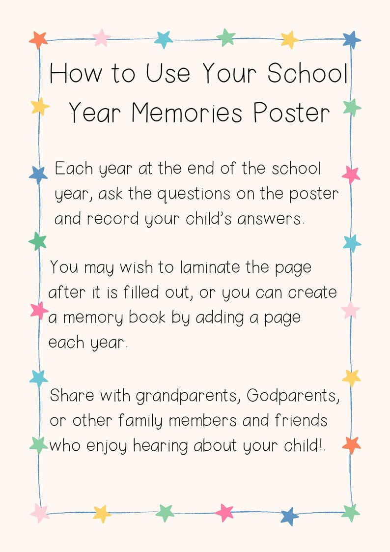 Printable End of School Year Memory Template, Boy's School Memories ...