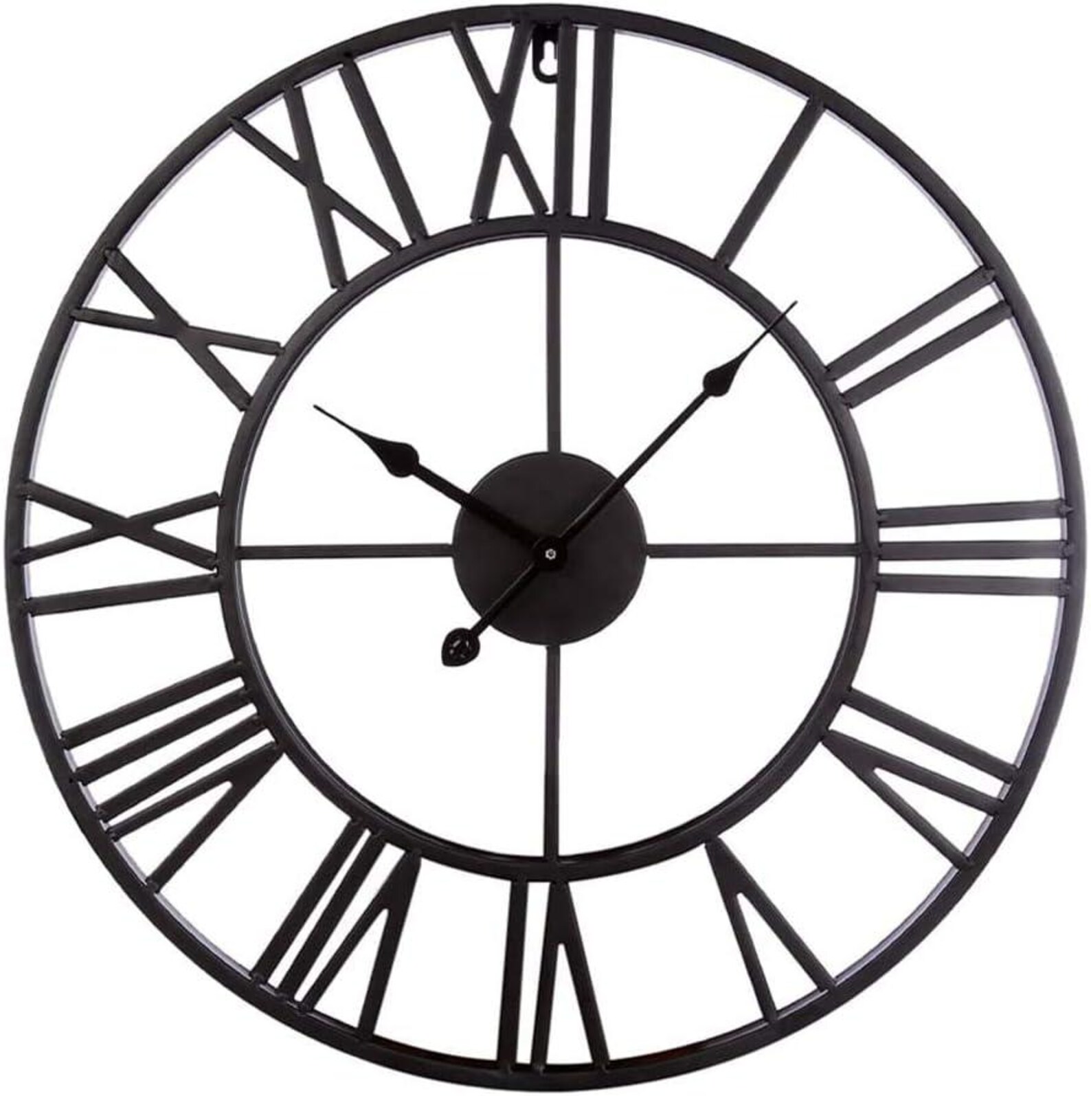 Rustic Farmhouse Wall Clock - 60cm Black Metal Roman Numerals Silver ...