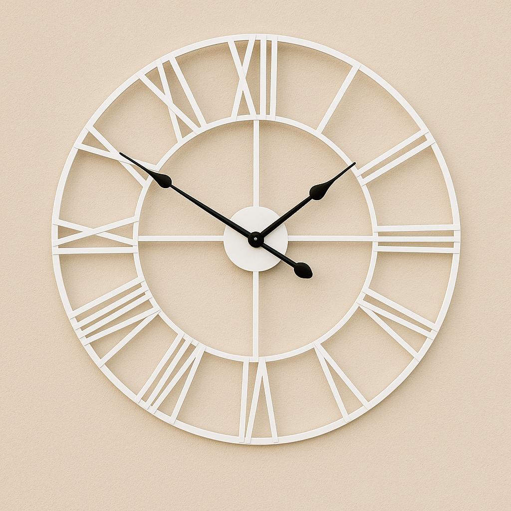White Rustic Roman Numeral Wall Clock - 60cm Silent Metal Art - Etsy