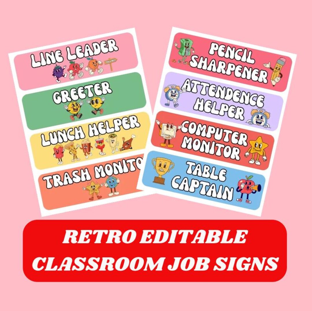 EDITABLE Retro Classroom Jobs Template - Etsy
