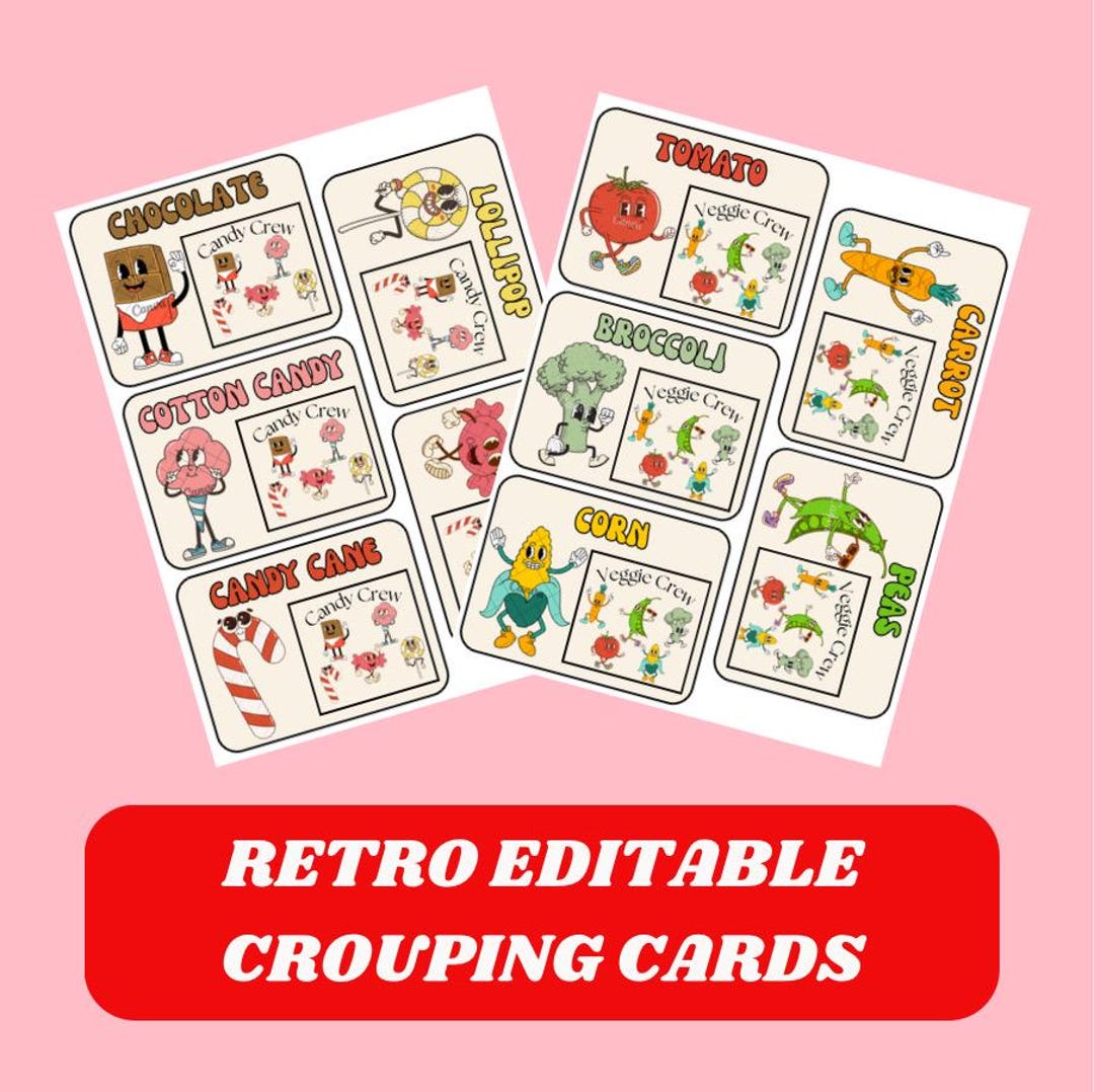 EDITABLE Retro Grouping Cards - Etsy