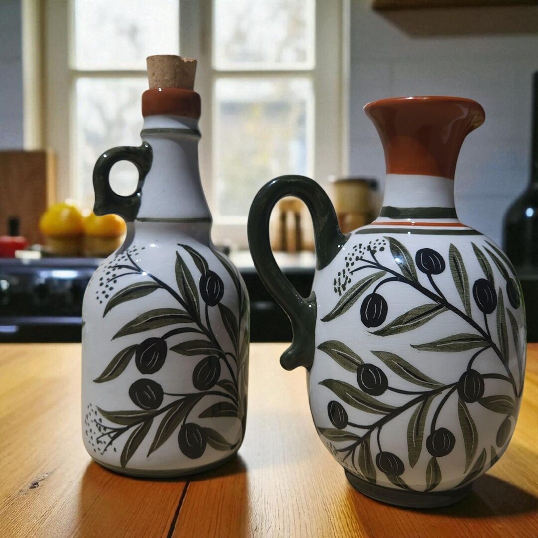 Hand-painted Ceramic Oil and Vinegar Set: Turkish Olive Branch Cruet - Etsy