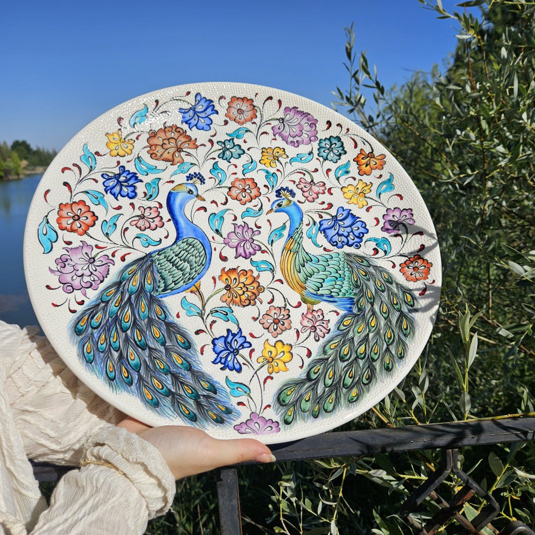 Handmade 40 Cm Turkish Ceramic Wall Plate With Lotus Motif and Colorful ...