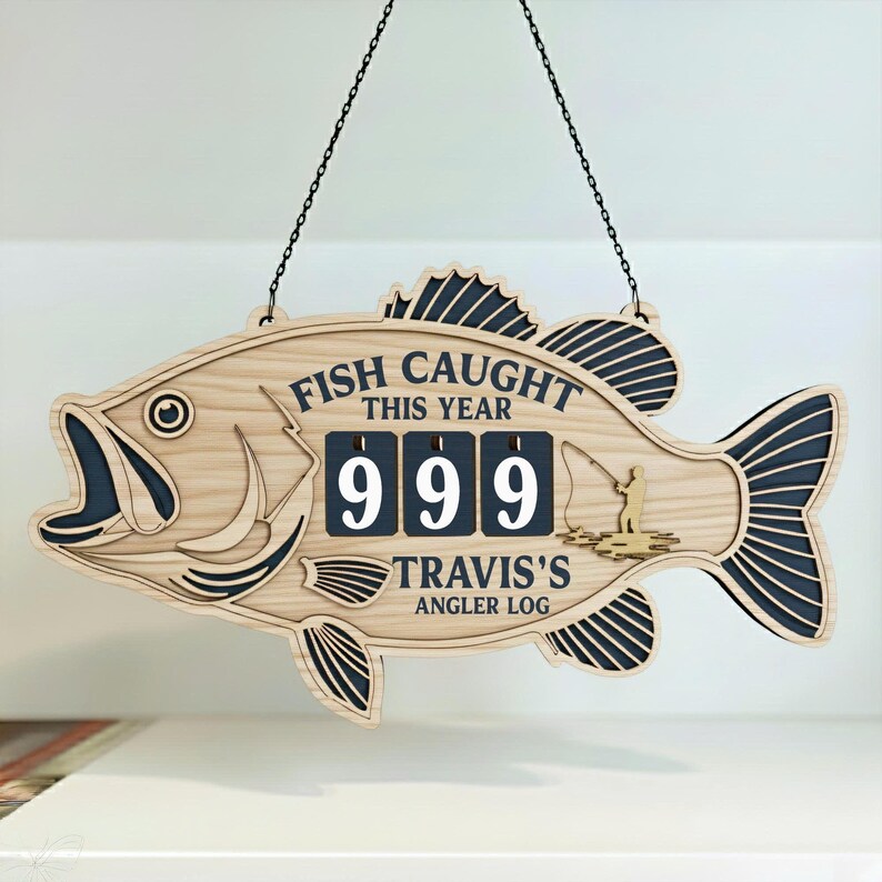Personalized Fisher Tracker Sign, Fish Caught This Year Counter, Angler ...