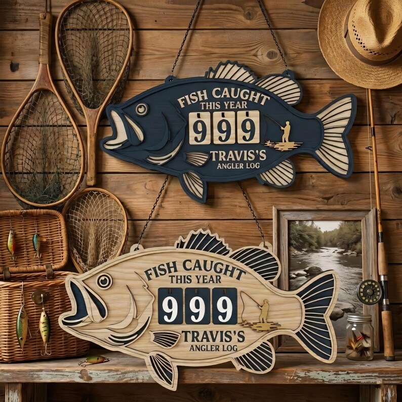 Personalized Fisher Tracker Sign, Fish Caught This Year Counter, Angler ...