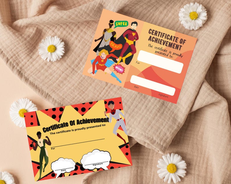 Printable Superhero-themed Certificates of Achievement for Kids, Award ...
