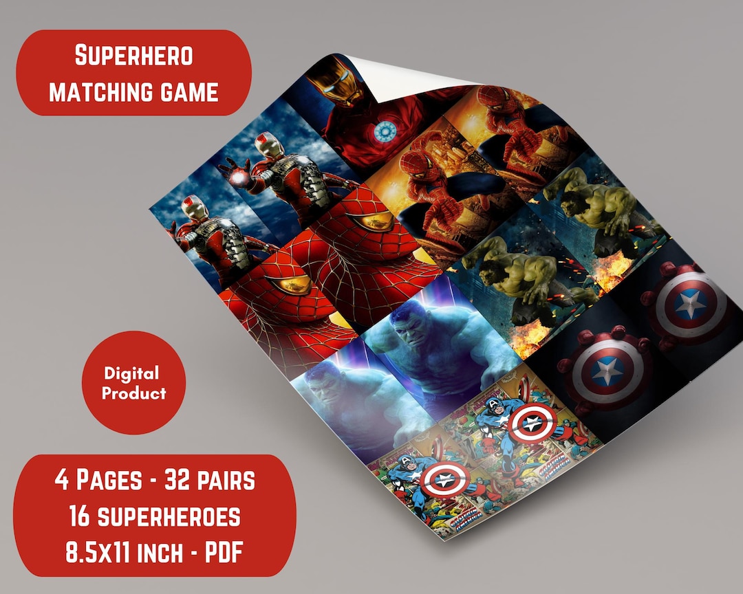 Superhero Memory Card Game, Printable Kids Matching Card Game, Fun ...
