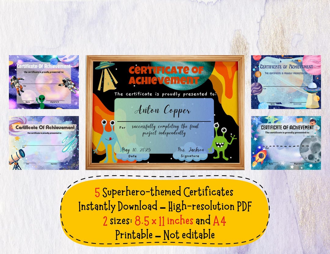 5 Space-themed Certificates of Achievement for Kids, Kindergarten and ...
