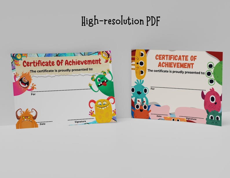 Printable Monster-themed Certificates of Achievement for Kids, Award ...