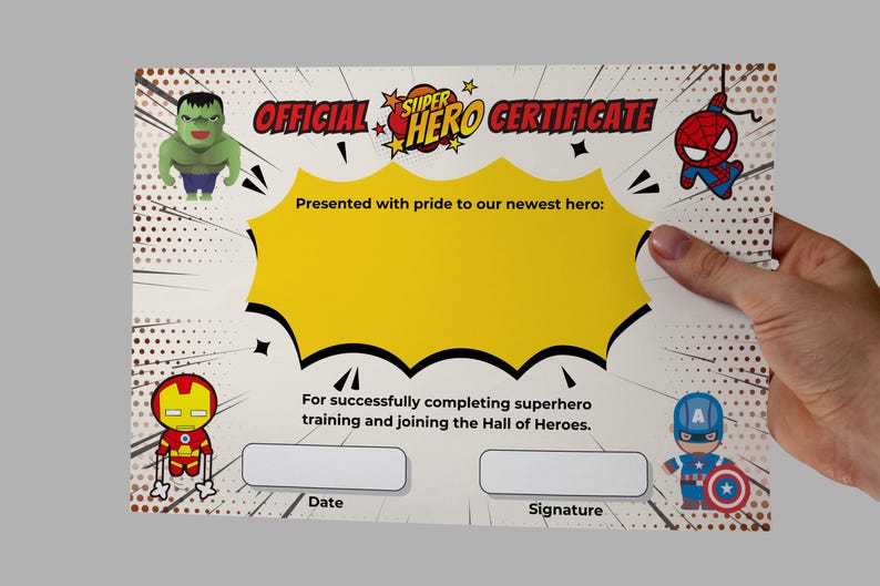 Superhero Certificate, Superhero Party Printable, Superhero Party Favor ...