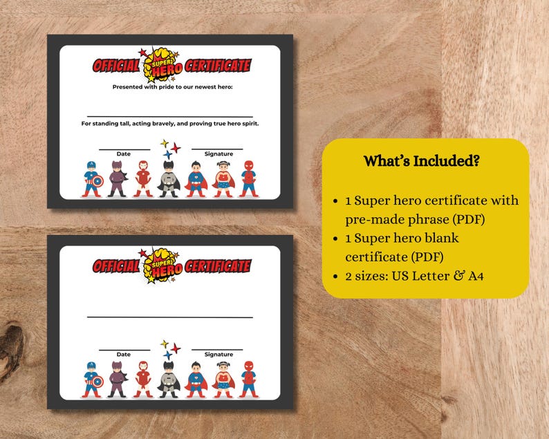Superhero Certificate, Superhero Party Printable, Superhero Party Favor ...