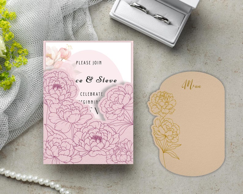 Peony Wedding Invitation Jacket SVG | Cricut Floral Invitation Pocket ...