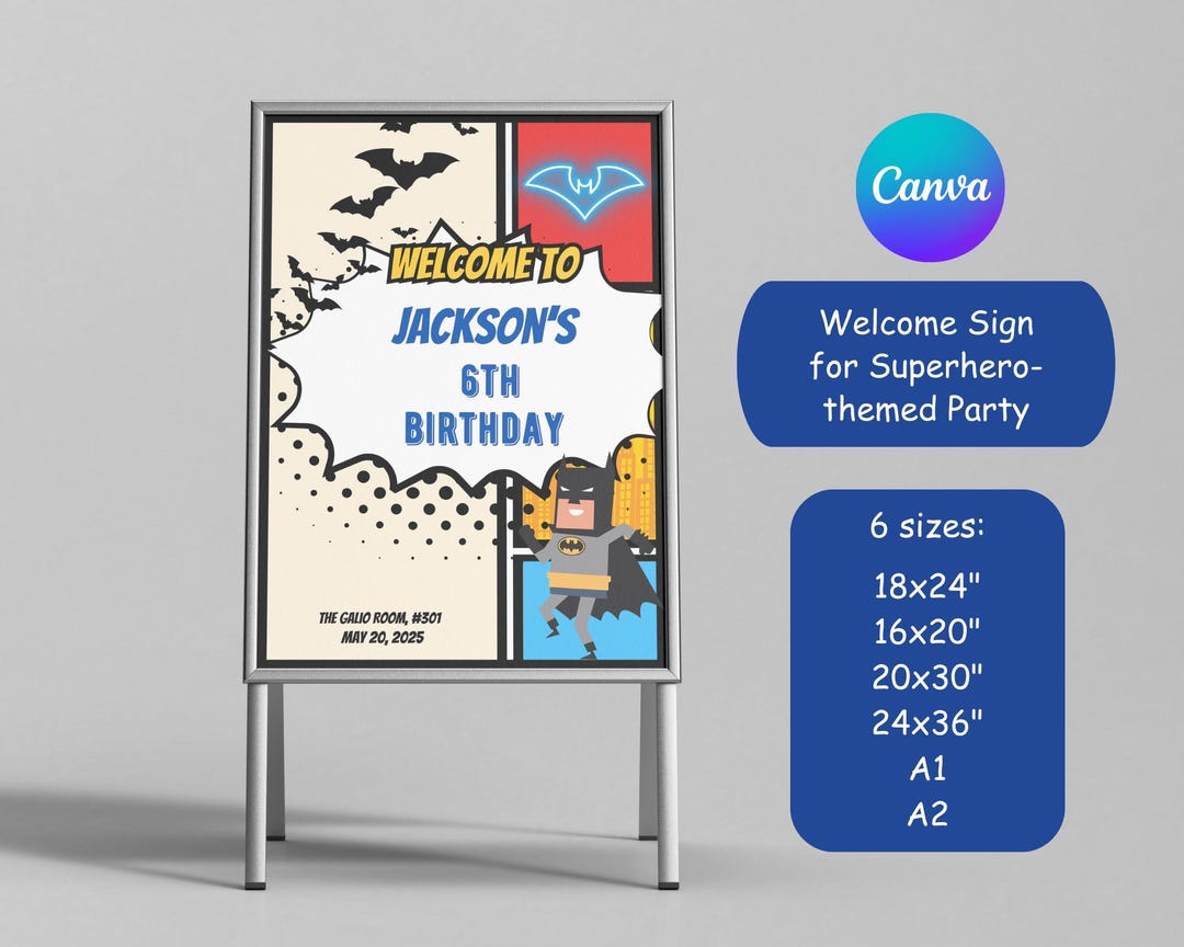 Comic Book Style Birthday Welcome Sign, Editable Superhero Party Poster ...