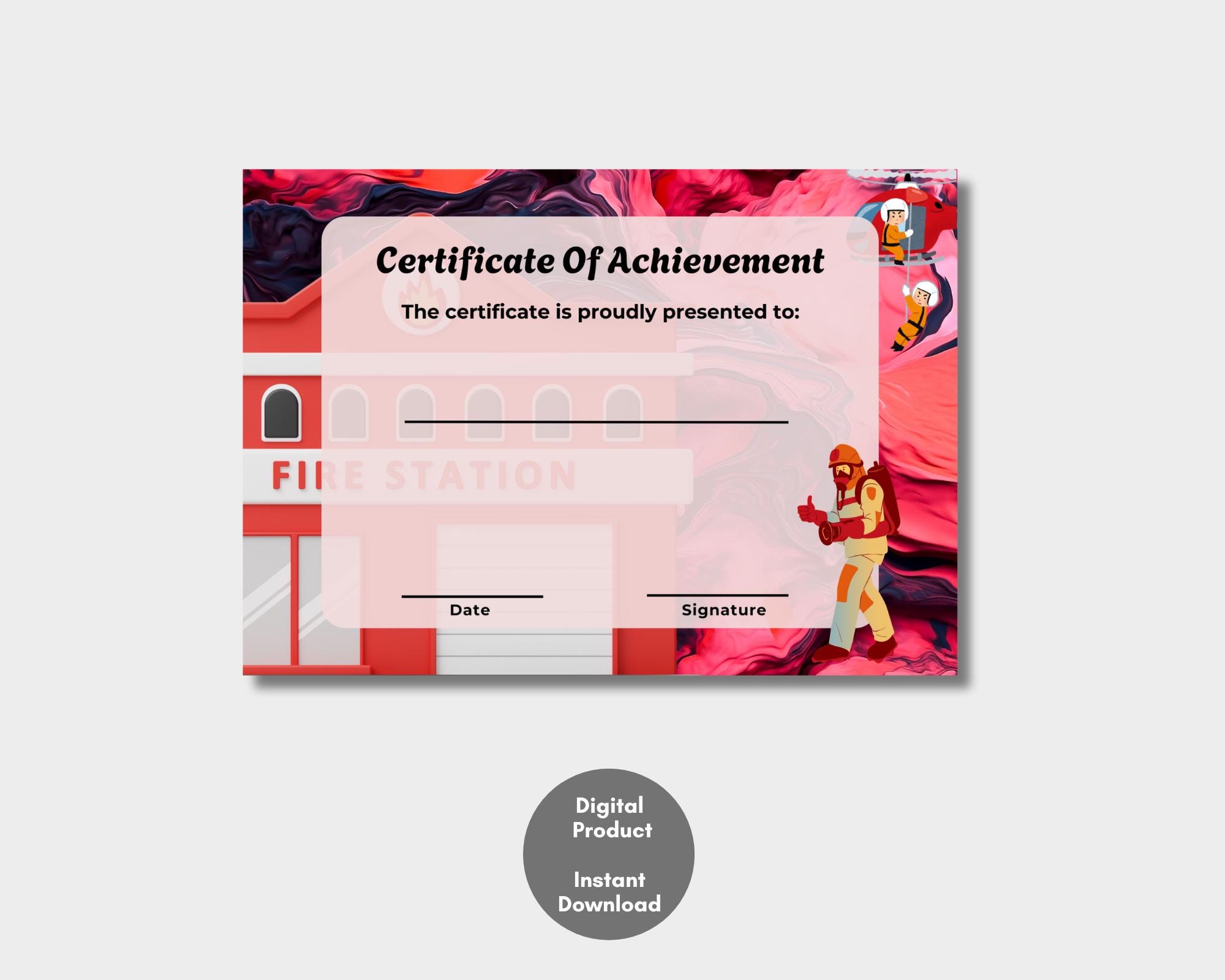 Firefighter Certificate of Achievement | Kids Fire Station Award ...