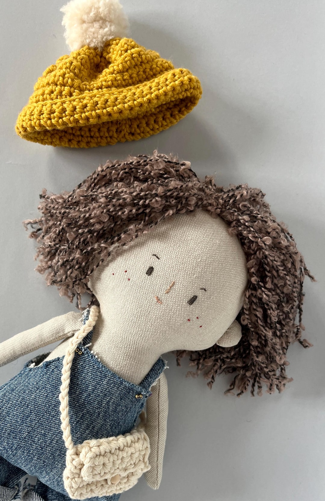 Handmade Cloth Doll With Curly Yarn Hair. Soft First Doll & Keepsake ...