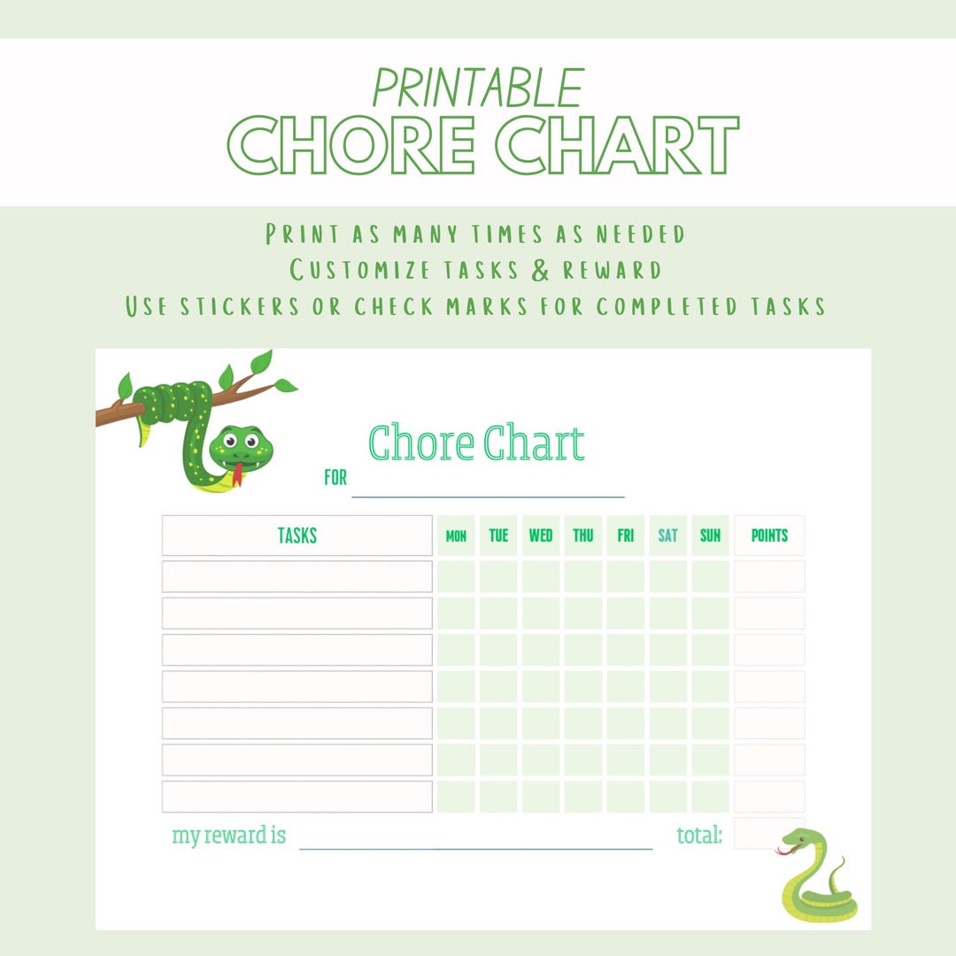 Snake Chore Chart | Task Chart | Reward Chart | Responsibility Chart ...
