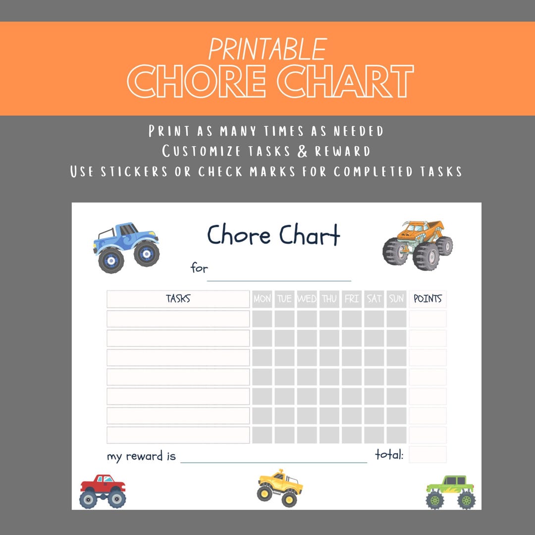 Monster Truck Chore Chart - Etsy