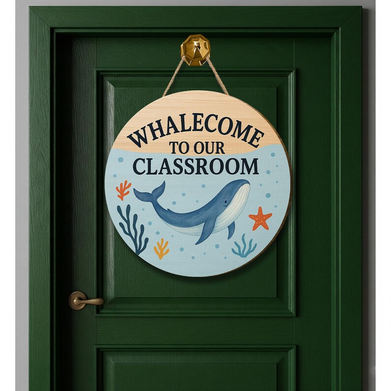 Whalecome Classroom Door Sign – Ocean Theme Teacher Sign, First Day of ...