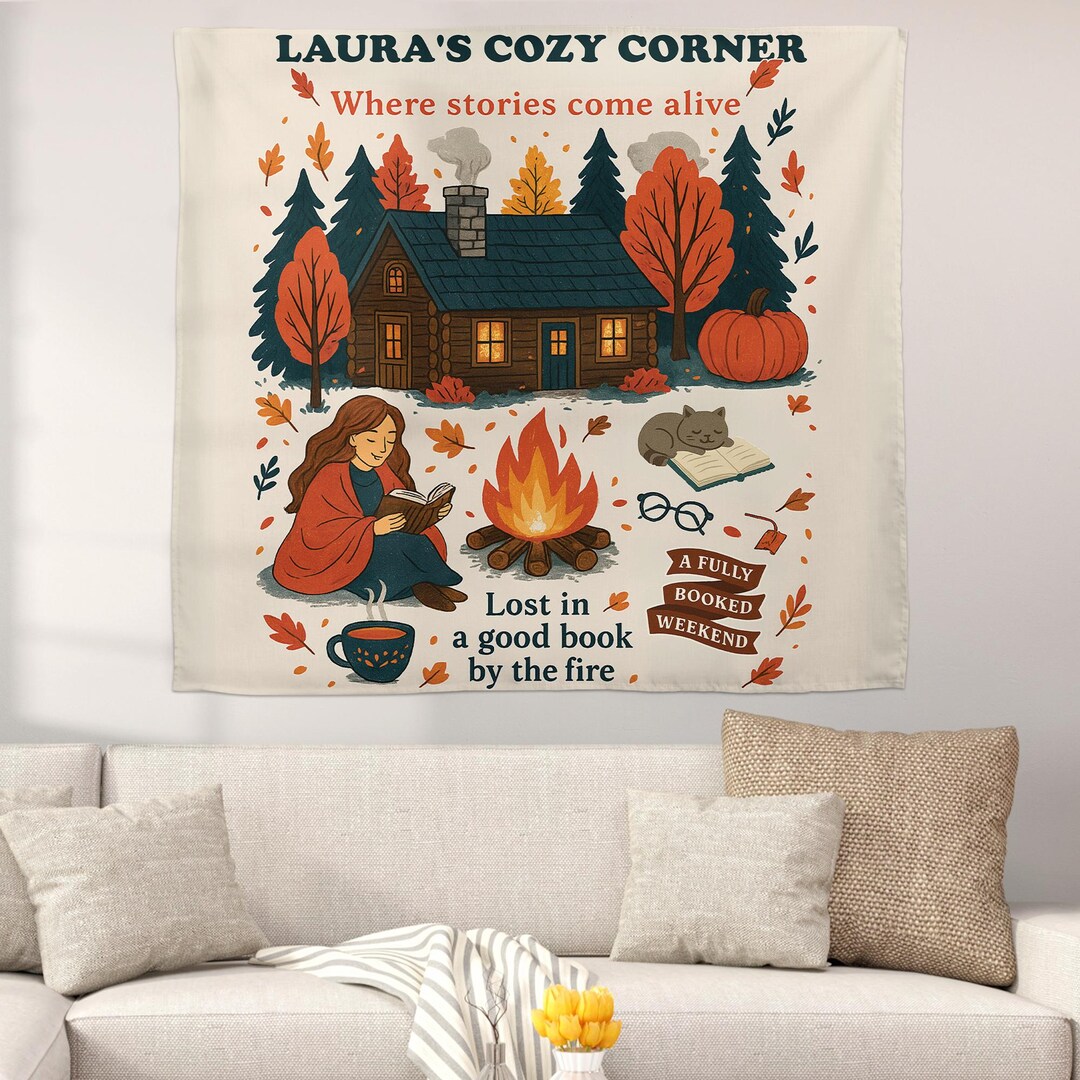 Personalized Reading Tapestry: Cozy Cabin Decor, Custom Book Lover Gift ...