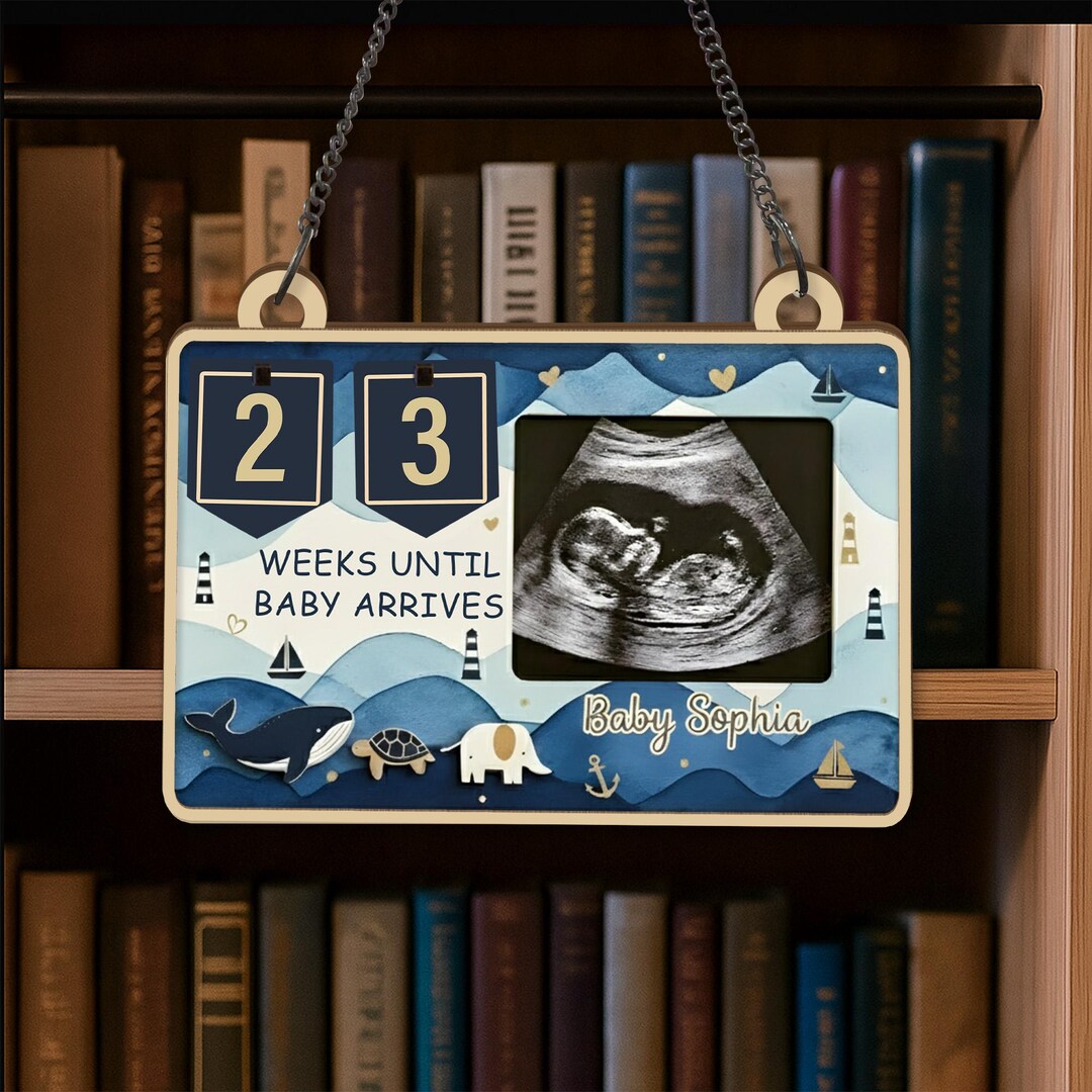 Nautical Pregnancy Countdown Sign, Personalized Baby Name Ultrasound ...