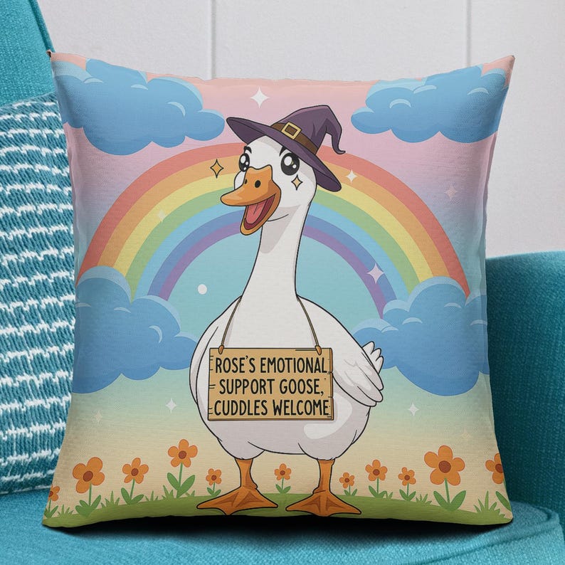 Emotional Support Goose Pillow: Rainbow Couch Decor, Witchy Wizard Design - Etsy