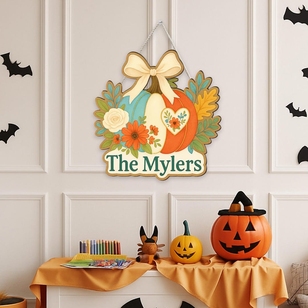 Floral Pumpkin Wooden Sign: Custom Fall Home Decor With Bow - Etsy