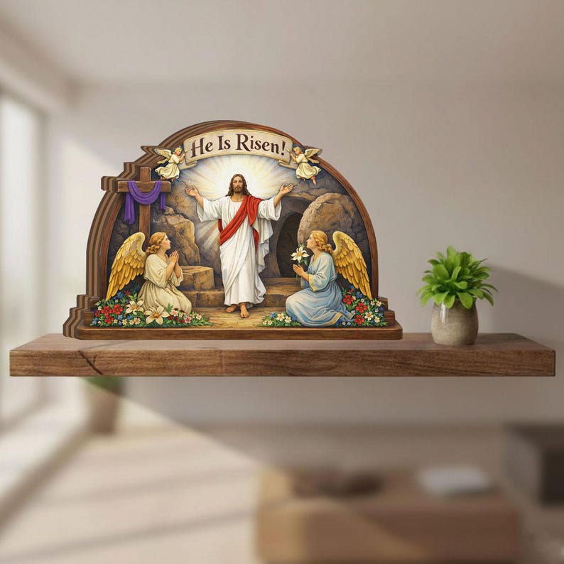 Il est ressuscité Pâques scène de résurrection tombeau croix en bois ...