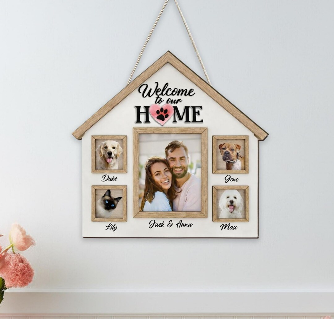 Personalized Wood House Photo Frame Custom Family and Pet Member Name ...
