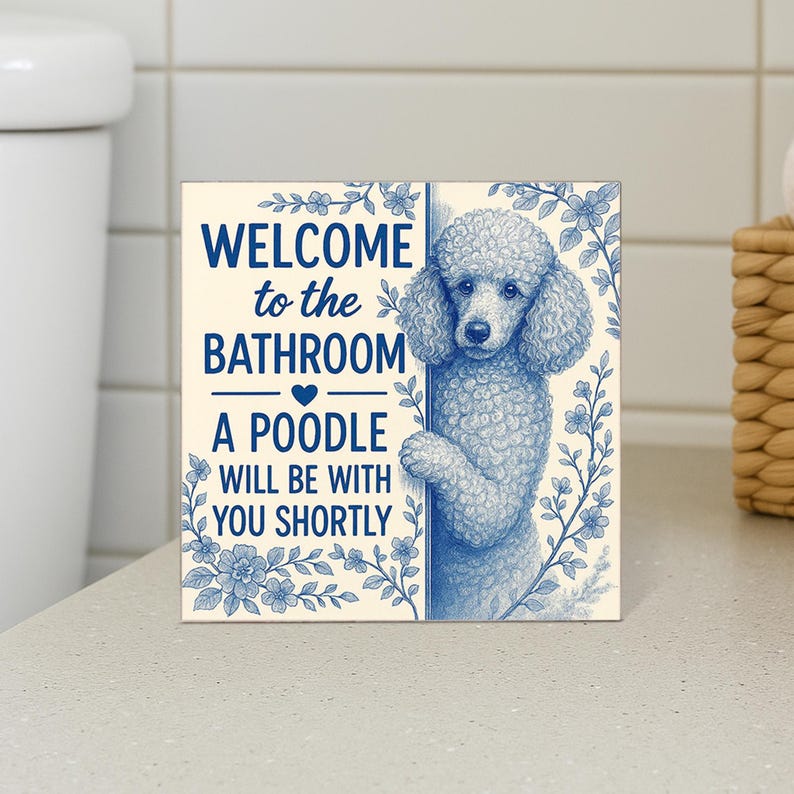 Funny Poodle Bathroom Sign | Welcome to Bathroom Dog Wood Block | Cute ...