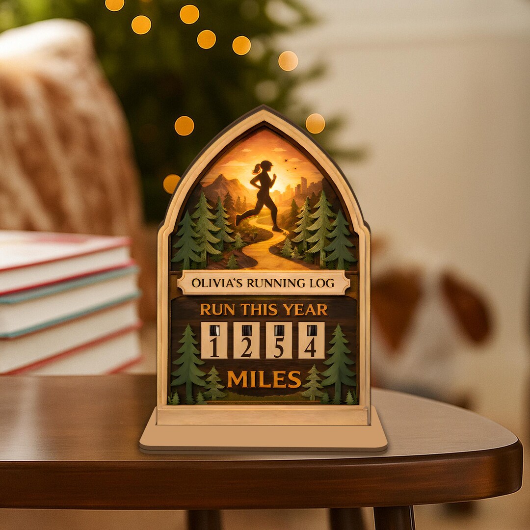 Personalized Running Log Tracker Wood Sign Valentine Gift Custom Name ...