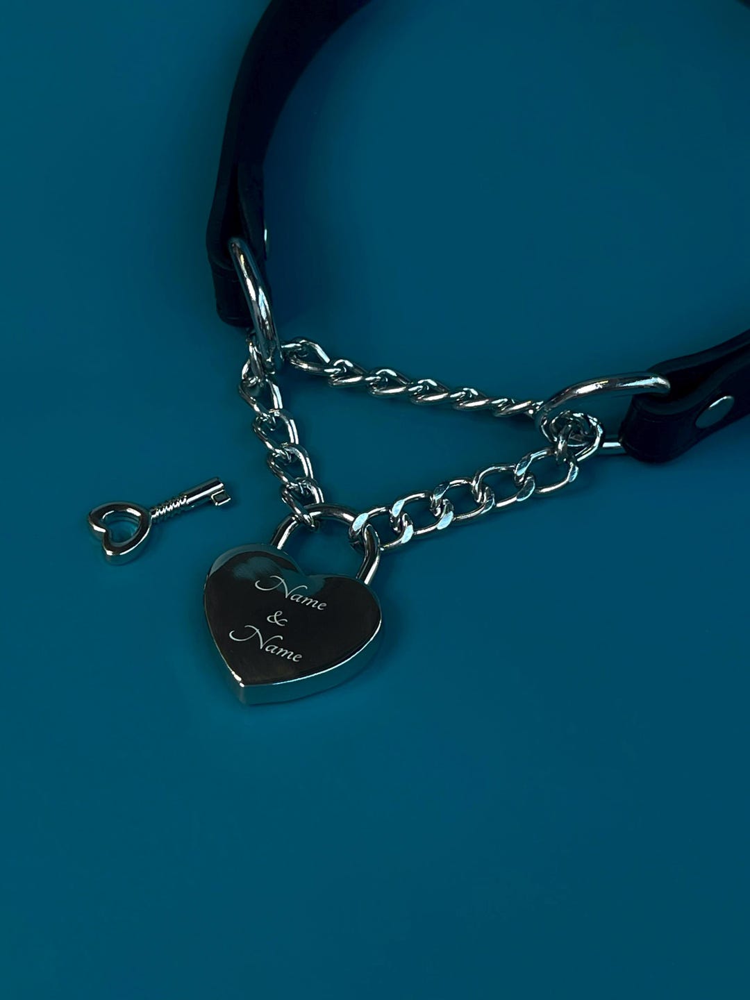 Personalized Leather Choker With Heart Lock & Key | Custom Engraved ...