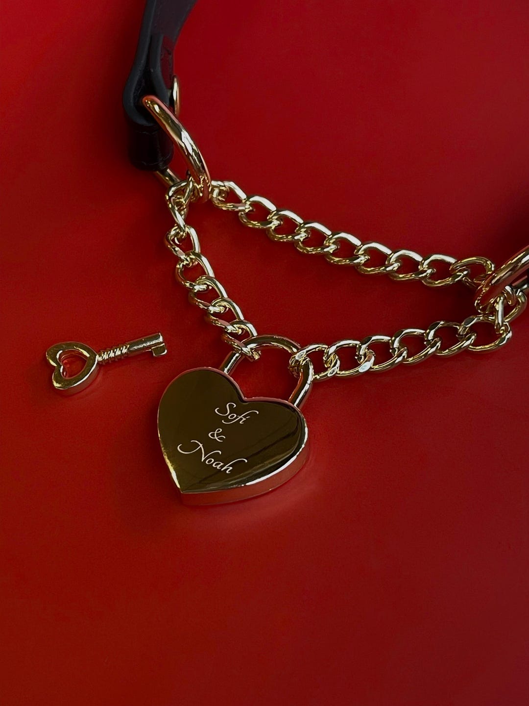 Personalized Leather Choker With Heart Lock & Key | Custom Engraved ...
